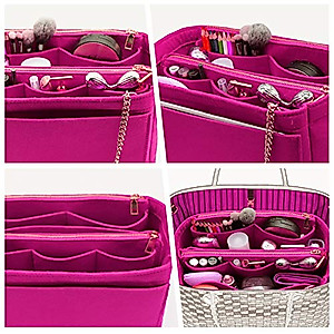 LEXSION 3 in 1 Felt Purse Organizer Insert Bag in Bag with a Bottle Holder Shaper 8026 Rosy SM