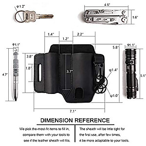 Gentlestache Multitool Sheath for Belt, Leather EDC Pocket Organizer for Men, Leatherman Sheath with Pen Holder, Key Fob, Flashlight Sheath, EDC Leather Pouch Black