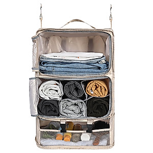 Surblue Hanging Shelves Travel Compression Packing Cube for Carry-on Luggage Suitcase Collapsible Transformable Garment Closet Organizers Large Capacity, Beige, XXL