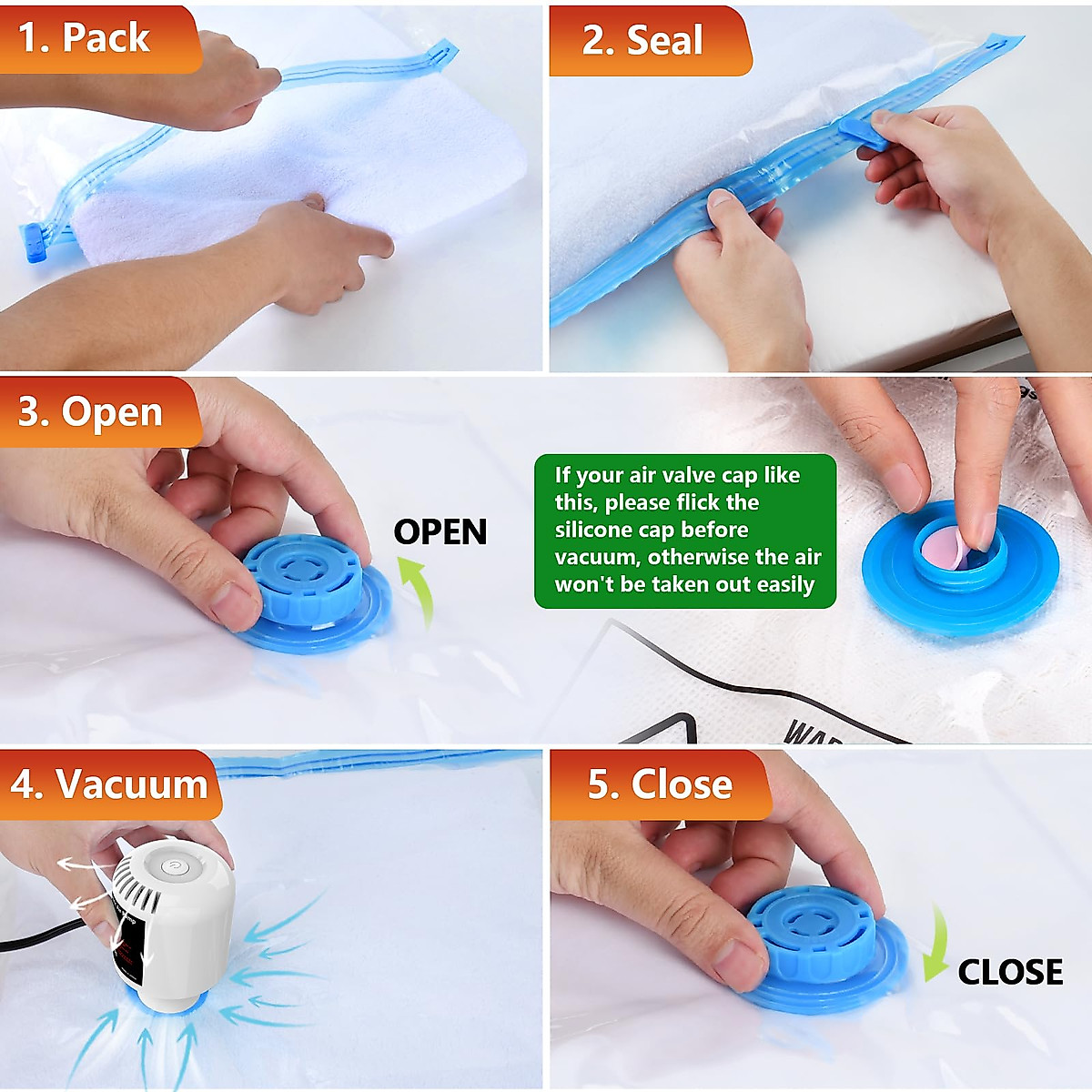 Electric Pump for Vacuum Storage Bags, 55W 5000PA Portable Travel Vacuum Pump for Storage Bags, Space Saver Vacuum Storage Bag Pump for Compression Clothing, Blanket, Luggage