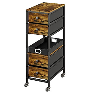 AMBIRD 4-Drawer Dresser,Fabric Dresser Storage with Drawers, Fabric Dresser Tower, Vertical Storage Drawer Units for Bedroom, Hallway, Closet, Office, Move Free with Wheels