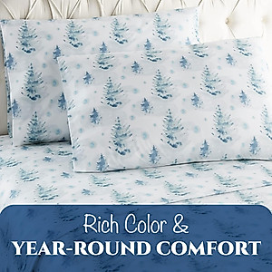 Thermee Micro Flannel California King-Size Sheet Set, Machine Wash-Dry, No Pilling, 18" Deep Pocket, 2 King Pillowcases, Blue Spruce