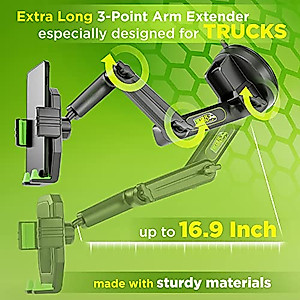 Truckules Truck Phone Holder Mount Heavy Duty Cell Phone Holder for Truck Dashboard Windshield 16.9 inch Long Arm, Super Suction Cup & Stable, Compatible with iPhone & Samsung, Green, Pickup Truck