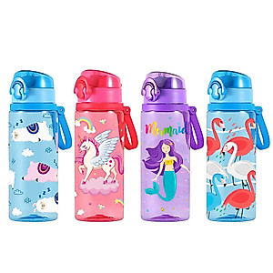 Cute Water Bottle for School Girls Boys, Soft Silicone Straw & BPA Free & Leak Proof & Easy Clean, 24oz / 700ml - Fly Unicorn