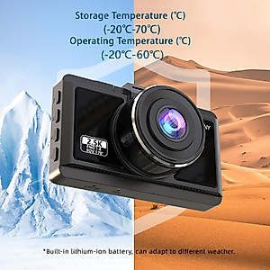 Dash Cam Front and Rear 2.5K+1080P FHD WiFi Dual Dash Camera for Cars, 170° Angle Dashboard Camera with 64G SD Card, App Control,3” IPS Screen,Night Vision,Parking Mode,G-Sensor,WDR,Loop Recording
