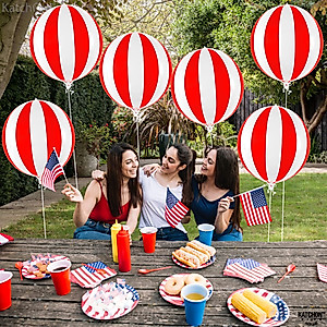 KatchOn, Red and White Carnival Balloons - Pack of 6, Circus Decorations | Red and White Striped Balloons for Carnival Theme Party Decorations | Circus Theme Party Decorations | Carnival Decorations