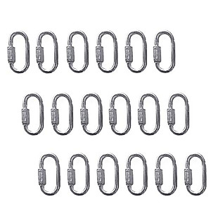 JCPLYNN 304 Stainless Steel D Shape Locking Carabiner Quick Link Chain Connector Keychain Buckle (M3.5 1/8" 18Pack)