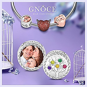 GNOCE Custom Photo Charm Personalized Photo Charm 925 Sterling Silver Pendant for Bracelets Necklaces (Family Tree Rund)