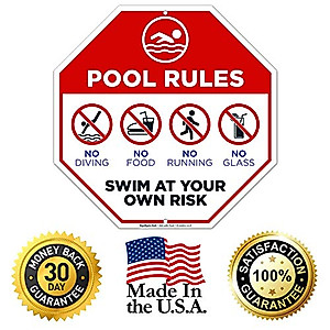 Pool Rules Sign, Pool Sign, 12x12 Inches, Rust Free .040 Aluminum, Fade Resistant, Made in USA by Sigo Signs