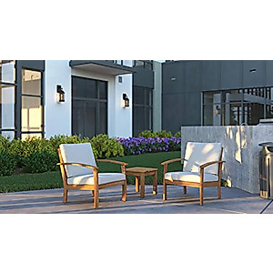 Patio Sense 63342 Lio Wooden Armchair with Cushions Modern & Contemporary Lounge Chair Patio Living Room Study Garden & Outdoors Soft & Comfortable Low Maintenance - Brown & White