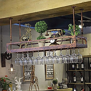 European Hanging Red Wine Glass Rack Upside Down Wine Rack Bar Wrought Iron Goblet Rack Creative Wine Cabinet Decoration Hanger J1031, PIBM, Bronze, 80 * 35cm
