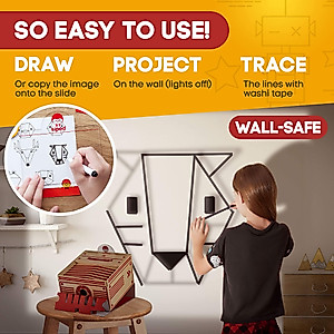 kipod Wooden Art Tracing Projector Drawing Kit for Kids with Washi Tape Wall Decor Stickers. Draw, Project and Trace DIY GrafiTape Toy. Cool Art and Craft Gift Ideas for Girls and Boys Ages 6-12