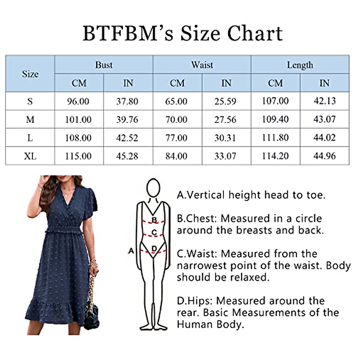 BTFBM Women's Summer Elegant Short Sleeve V Neck Swiss Dot Midi Dresses Cute Boho High Waist Long Dresses A-Line Ruffle Dress（Solid Navy,Large