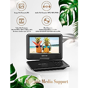 DBPOWER 11.5" Portable DVD Player, 5-Hour Built-in Rechargeable Battery, 9" Swivel Screen, Support CD/DVD/SD Card/USB, Remote Control, 1.8 Meter Car Charger, Power Adaptor and Car Headrest (Black)