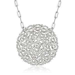 Ross-Simons Italian Sterling Silver Floral Medallion Paper Clip Link Necklace. 18 inches