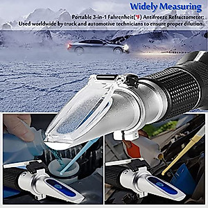 Antifreeze Refractometer in °F(Fahrenheit) Display,3-in-1 Handheld Antifreeze Coolant Tester for Checking Freezing Point,Concentration of Ethylene Glycol or Propylene Glycol,Battery Fluid Condition