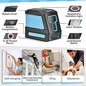 Self Leveling Laser Level - 50ft Cross Line Laser level Laser Line leveler Beam Tool for Construction Picture Hanging Wall Writing Painting Home Renovation Floor Tile with Horizontal and Vertical Line