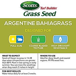 Scotts Turf Builder Grass Seed Argentine Bahiagrass, Excellent Heat & Drought Resistance, 5 lbs.