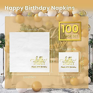 Livebe Birthday Party Supplies Napkins Disposable Paper Napkins with Gold Foil,Happy Birthday Decorations,100-Pack,3-Ply Napkins,5 x 5 inch folded (Gold 30th)