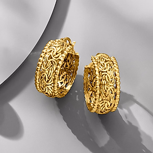 Ross-Simons 18kt Gold Over Sterling Beaded-Edge Byzantine Hoop Earrings