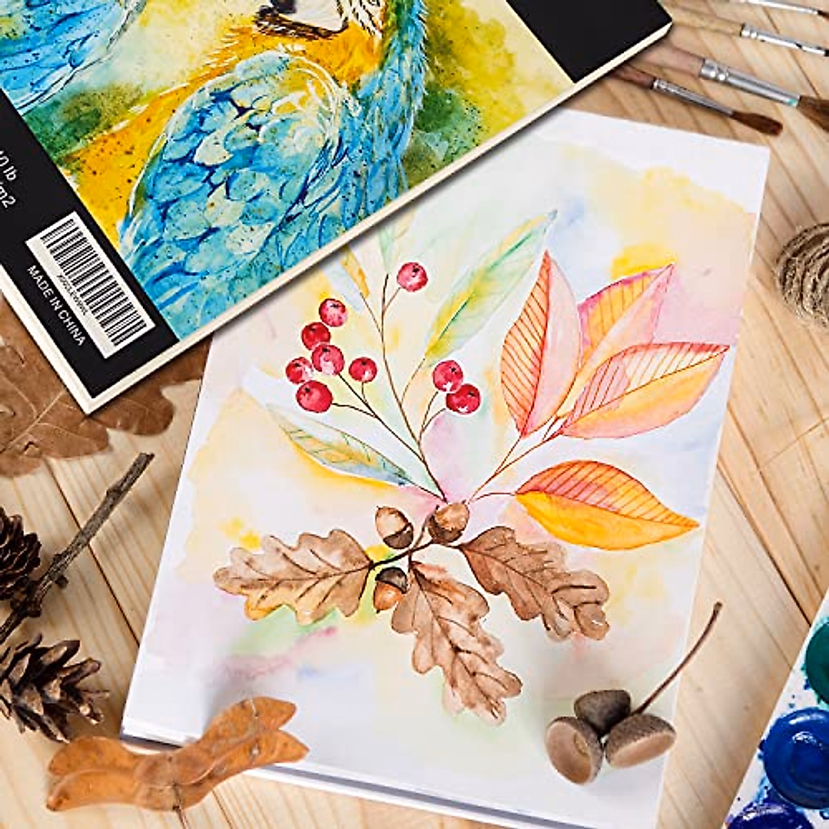 MUJINHUA Watercolor Paper, White, 140 lb, 6.1X8.7", 20 Sheets, Cold-Pressed, Acid-Free, Ideal for Watercolor Painting and Wet Media, Textured Paper Great and Sketchbook, Ideal for Kid, Beginners