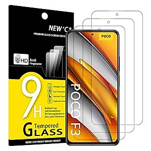 NEW'C 3 Pack Designed for Xiaomi Poco F3, Xiaomi Mi 11i Screen Protector Tempered Glass, Case Friendly Anti Scratch Bubble Free Ultra Resistant