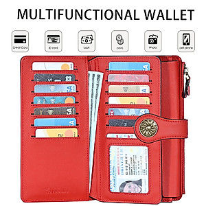 Travelambo Wallets Women RFID Large Capacity Luxury Waxed Leather Clutch Wallet Multi Card Organizer