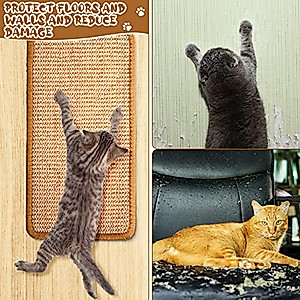 4 Pcs Cat Scratcher Mat Sisal Cat Scratching Pad Scratch Mat for Cat with Adhesive Loop Tape Cat Scratch Pad Rug for Protect Wall Couch Window Perch Cat Wall Furniture Cat Shelves, 15.7x7.8 In (Khaki)