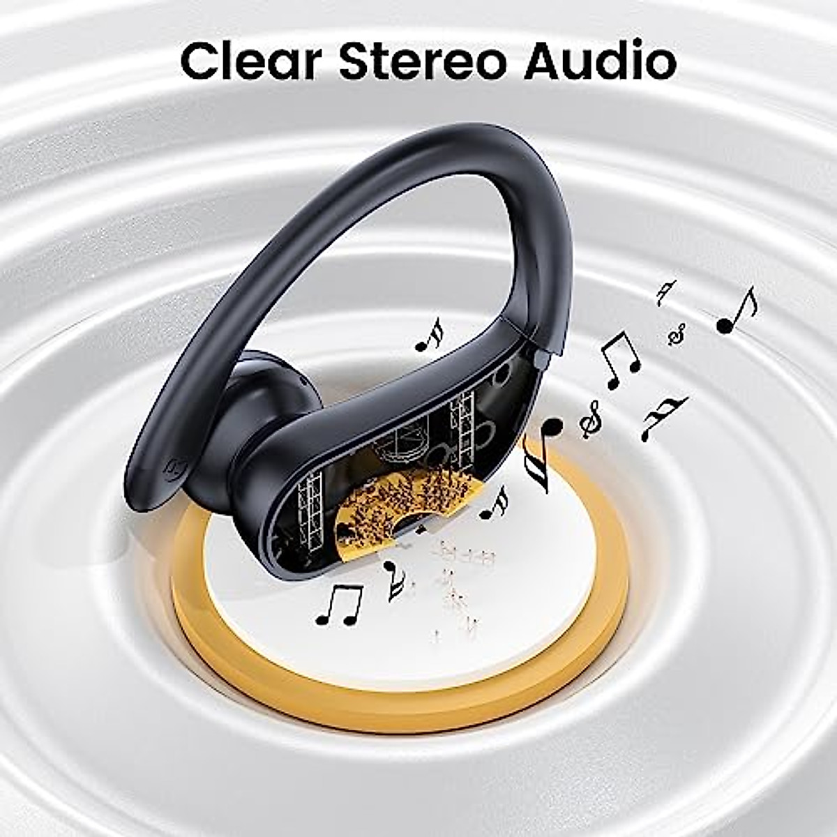 GNMN Bluetooth Headphones Wireless Earbuds V5.3 Over Ear Buds 50Hrs Playback Wireless Charging Case Waterproof Earphones Sports Headset with Earhooks & Dual Power Display for Running Workout