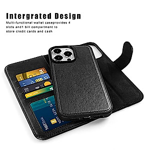 DorisMax iPhone 14 Pro Wallet Case,Detachable Flip Folio Cover RFID Blocking 4 Card Slots Holder Premium PU Leather Magnetic Kickstand Shockproof Protective Phone Case for iPhone 14 Pro 6.1" Black