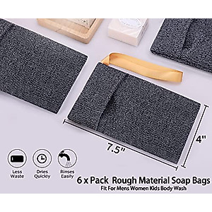 Antimbee 6-Pack Soap Pocket Exfoliating Soap Saver Pouch, Body Scrubber Rough Sponge Exfoliator for Bath or Shower, Gray Mesh Bar Soap Foam Lather Pouch