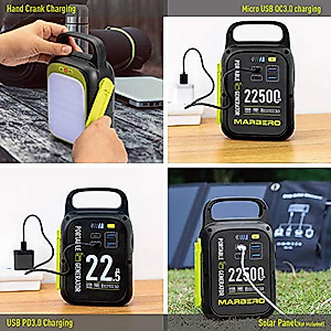 MARBERO 22500mAh Portable Charger with Bright LED Flashlight for Camping, Small Power Station QC/PD 3.0 Charges Quickly for iPhone, Samsung, iPad, Special Hand-cranked