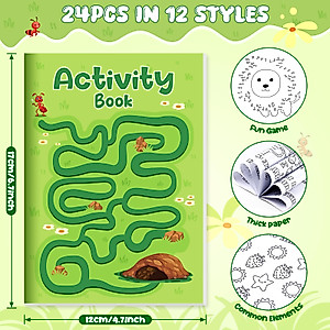BenLouis 24 Mini Activity Books for Kids ages 4-8-12 Mini Fun Games Puzzle Books Bulk Include Mazes Word Search and More for Preschool Classroom Learning Travel Busy Party Favors Goodie Bags