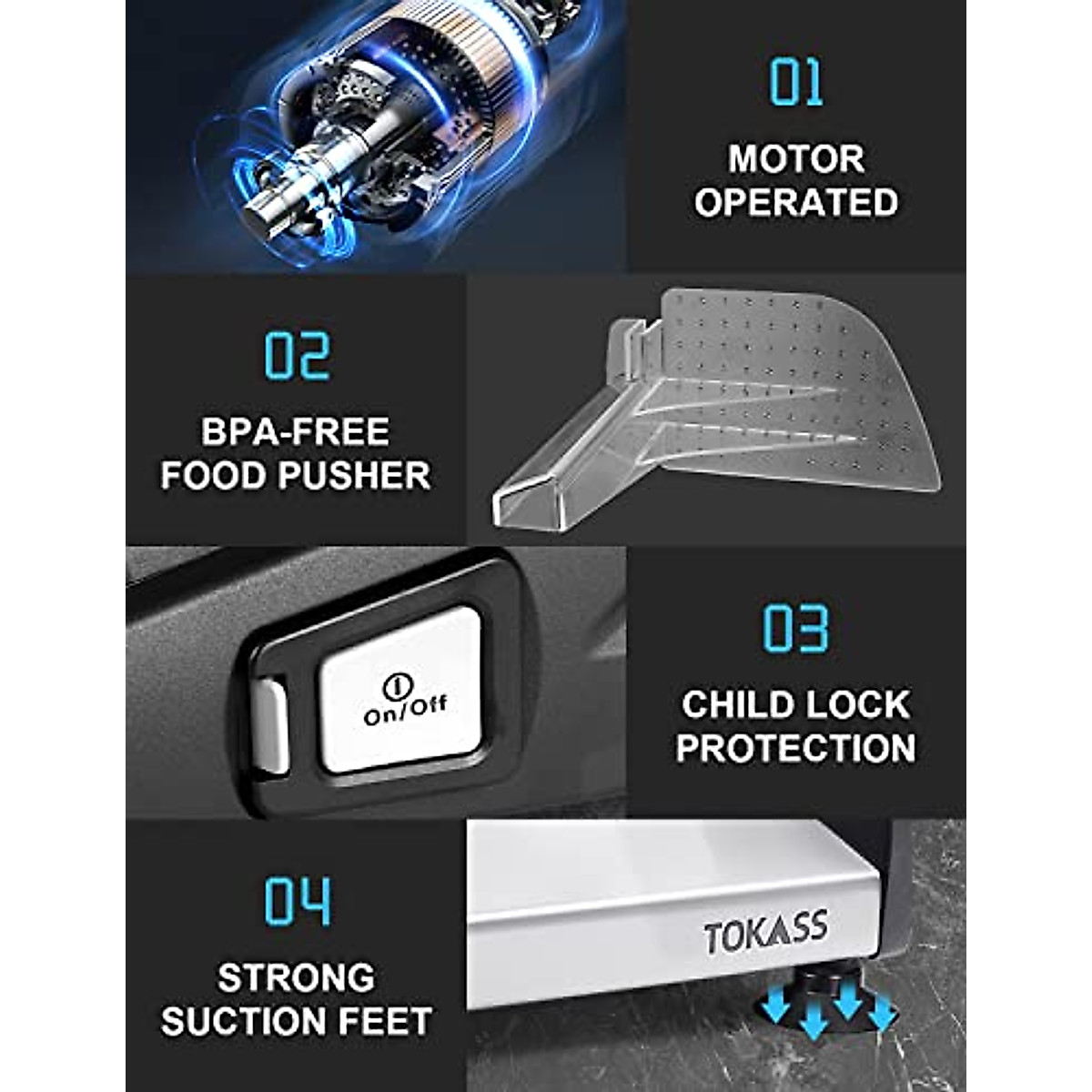 Meat Slicer,TOKASS Electric Deli Food Slicer with Removable 7.5’’ Stainless Steel Blade, Adjustable Thickness Meat Slicer for Home Use, Child Lock Protection, Easy to Clean, Food Slicer Machine-Silver