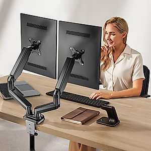 HUANUO Dual Monitor Arm for 13 to 27 inch, Gas Spring Monitor Stands for 2 Monitors Vesa Mount with Clamp/Grommet Base, Computer Dual Monitor Desk Mount for up to 17.6 lbs per Arm