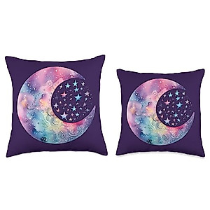 Cosmic Moon and Stars Space Galaxy Celestial Throw Pillow, 16x16, Multicolor