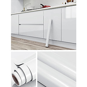 Toduso 15.8''×118.1'' White Contact Paper Shiny Countertop Contact Paper for Cabinets Glossy Contact Paper Furniture Self Adhesive Kitchen White Wallpaper Drawer Liner Waterproof Easy to Clean