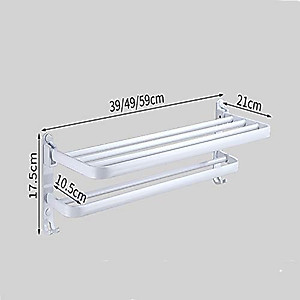 SETSCZY Towel Rack Wall Mounted Punch/Drill Foldable Bathroom Towel Rack Hotel Bathroom White Double Layer Shelf,49cm