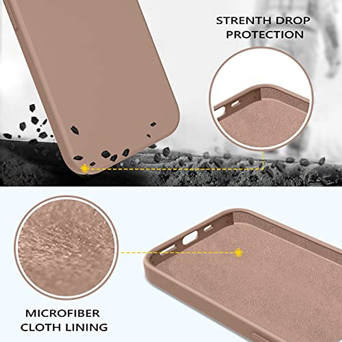 GUAGUA Compatible with iPhone 13 Case 6.1 Inch Liquid Silicone Soft Gel Rubber Slim Thin Microfiber Lining Cushion Texture Cover Shockproof Protective Phone Case for iPhone 13 Khaki
