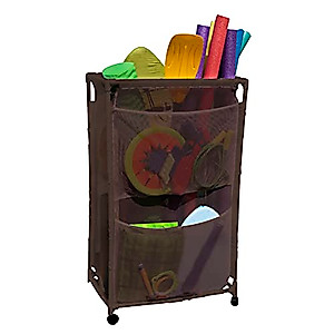Essentially Yours Slim Rolling Pool Noodle Storage Organizer Bin, Space Saver, (14.4" W x 24.6" L x 42.5" H), Brown Style 428546