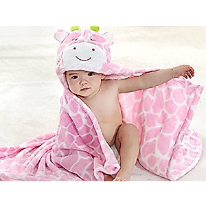 Gneliwm Baby Hooded Blanket Newborn Infant Soft Warm Swaddle Wrap Animal Face Coral Fleece Shower Bath Towel