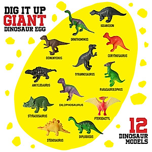 XXTOYS Dino Egg Dig Kit, Unearth Jumbo Dino Egg with 12 Different Dinosaur Toys - Educational Science STEM Toys for Kids 5-7, Dinosaur Eggs Toys Easter Gifts for Boys & Girls