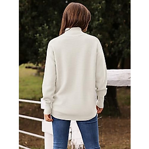 DEEP SELF Women's Pullover Sweaters 1/4 Zip Long Sleeve V Neck Stand Collared Casual Fall Sweater (Solid White, Small)