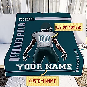 Personalized Football Throw Blanket, Philadelphia Football Blanket, Custom Football City Blankets, Customized Name Number, Gift to My Son Blanket from Mom, Dad, Birthday Gift, Sports Fan Gifts