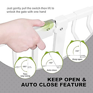 Baby Gates with Cat Door - Auto Close 29.5"-48.4" Safety Metal Dog Pet Gate for Doorway, Stairs, House, Walk Through Child Gate with Pet Door, Includes 4 Wall Cups and 2 Extension Pieces