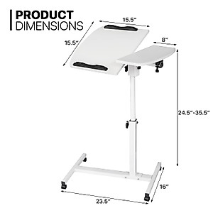 MoNiBloom Mobile Laptop Desk 75° Tiltable Height Adjustable Rolling Laptop Sofa Bed Side Table Couch Computer Desk Stand with Wheels for Home Office Classroom, White