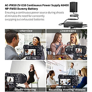 F1TP AC PW20 AC Power Supply Adapter NP-FW50 Dummy Battery Coupler kit for Sony Alpha A6500 A6400 A6300 A6100 A6000 A5100 A5000 A7II A7SII A7RII A7 A7S A7R RX10 II III IV NE ZV-E10 Cameras
