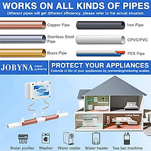 JOBYNA Electronic Water Descaler System, Alternative Chemical and Salt Free Water Softener Systems Whole House, Prevents Scale Build-up in Pipe, 3 Installation Methods, Works with All Pipes