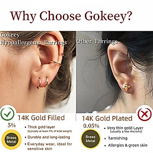 Gokeey Gold Hoop Earrings Set: 14k Gold Plated Lightweight Hoops - Huggie, Cartilage (6mm-12mm)