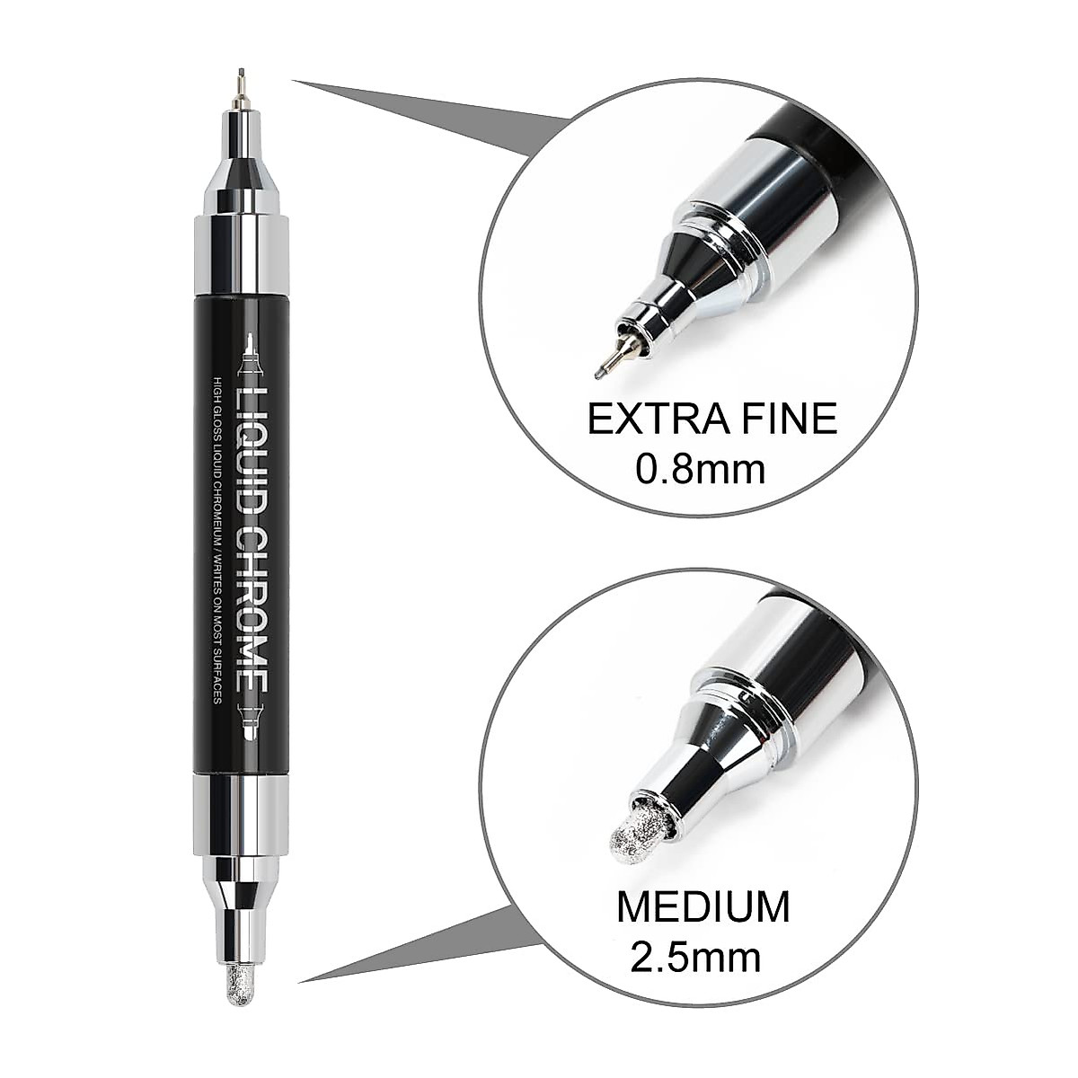 ZEYAR Liquid Chrome Marker Paint Marker, DIY Silver Marker Pen for most surfaces, High-gloss display effects, Dual tips: Extra Fine and Medium Point (0.7mm & 2mm Sized Tips) (1)